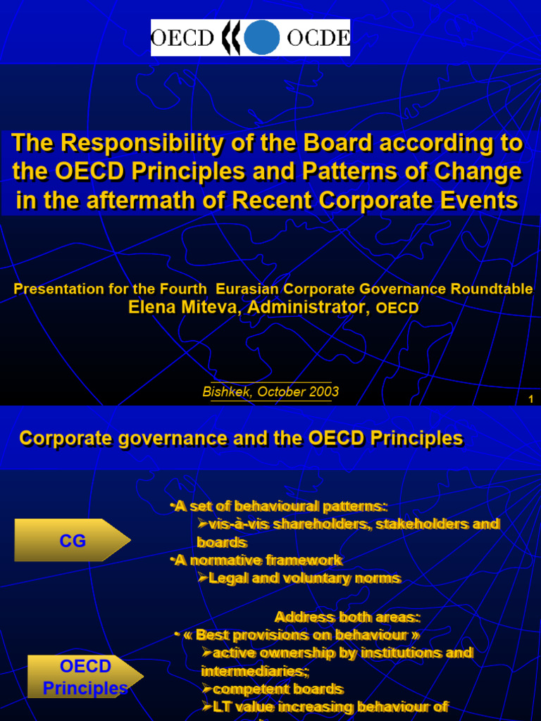 The Responsibility of The Board According To The OECD Principles and Patterns of Change in The ...