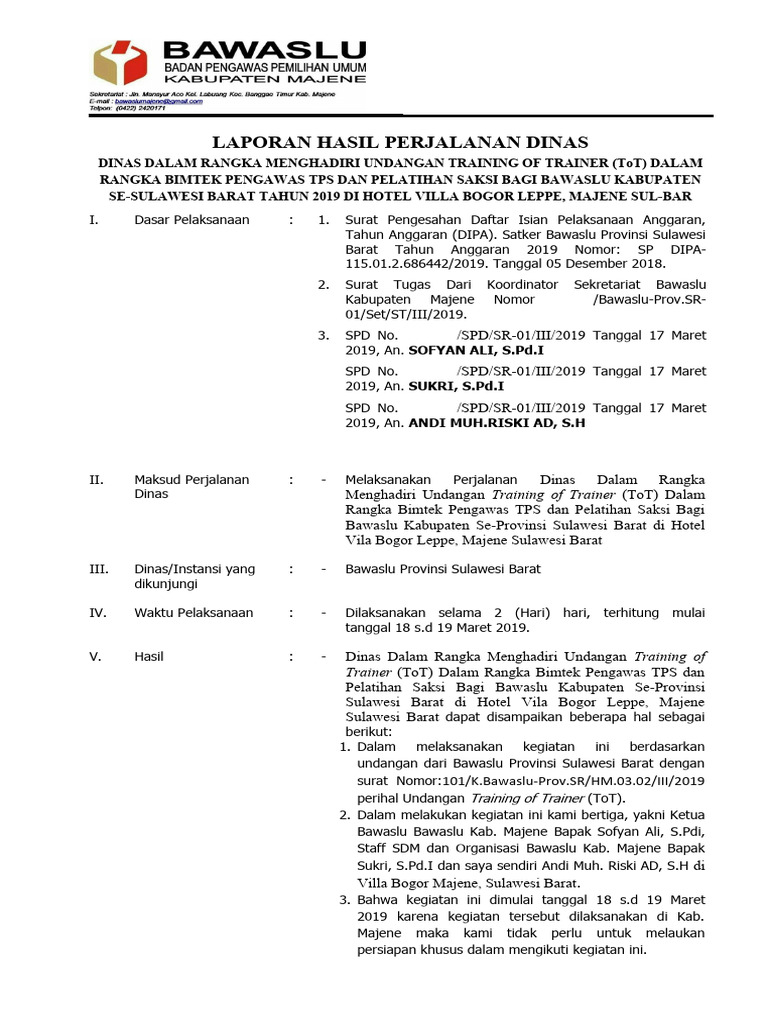 LAPORAN HASIL PERJALANAN ToT | PDF