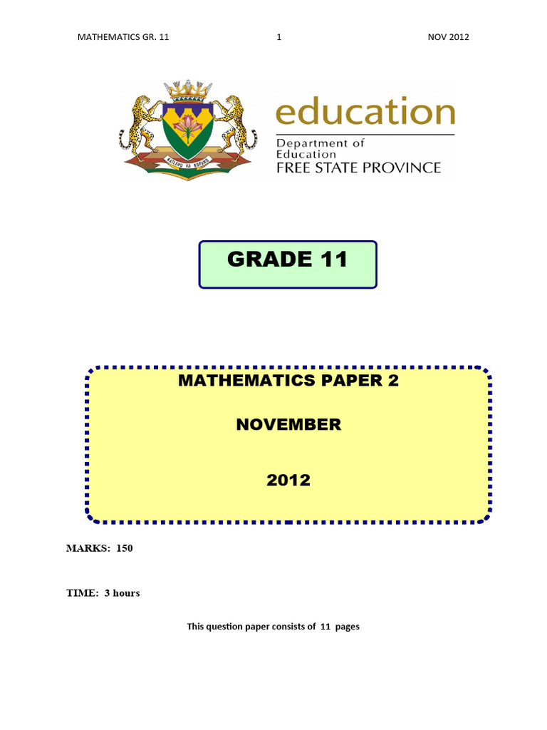 Gr. 11 Math P2 Nov 2012 | PDF | Mathematics