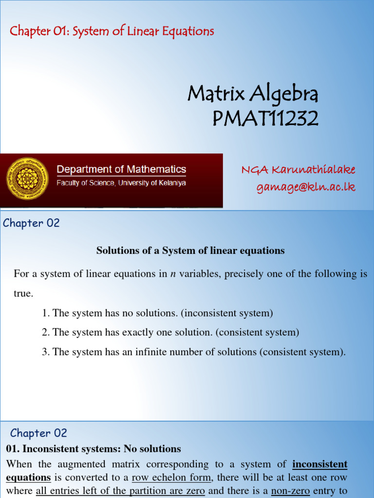 Chapter02 - System of Linear Equations Part 02 | PDF | System Of Linear Equations | Matrix ...