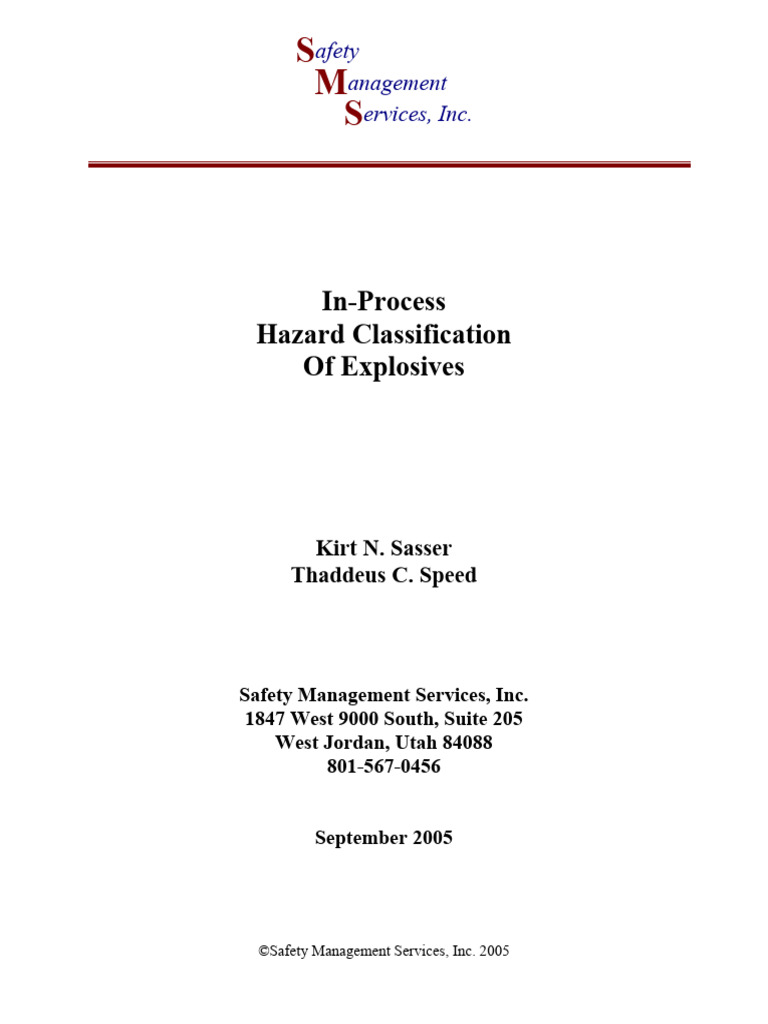 NIOSH - Process Hazard Classification of Explosives | PDF ...