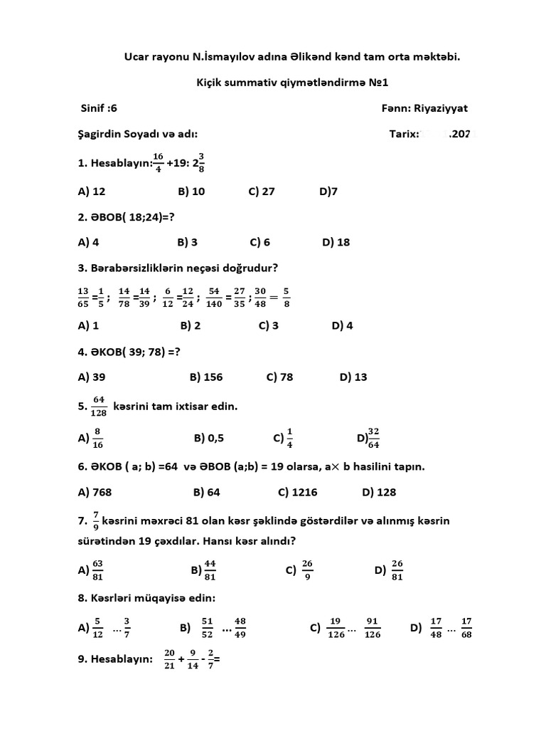 Ksq1.6ci Sinif - Variant | PDF