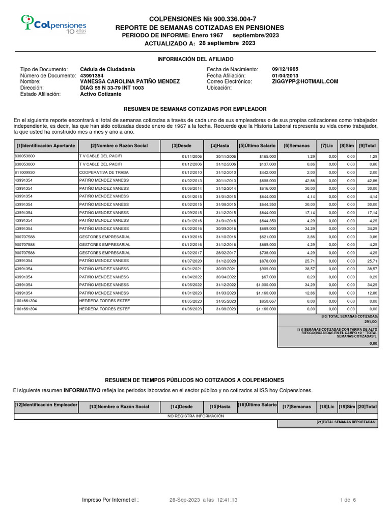 Reporte de Semanas Cotizadas | PDF | Pensión | Labor