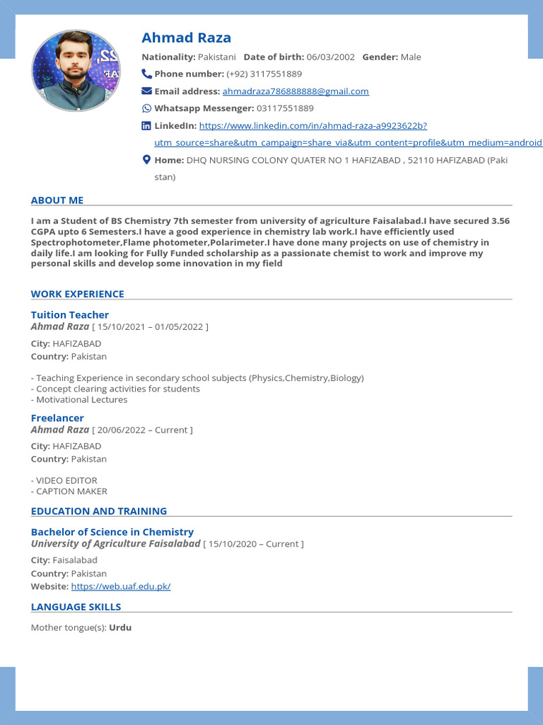 Updated CV (Ahmad Raza) | PDF