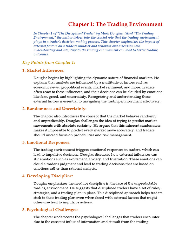CH 1 Summary The Disciplined Trader by Mark Douglas | PDF | Emotions ...