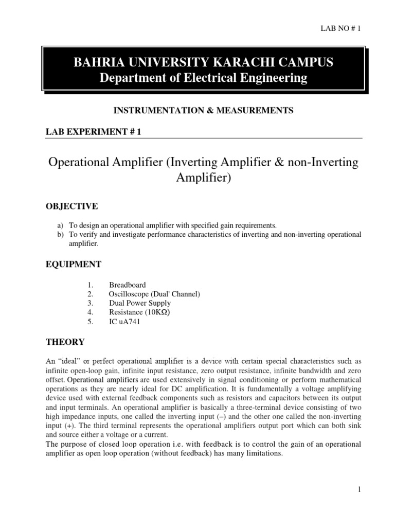 Lab 1 Instrumentation Pdf Amplifier Operational Amplifier