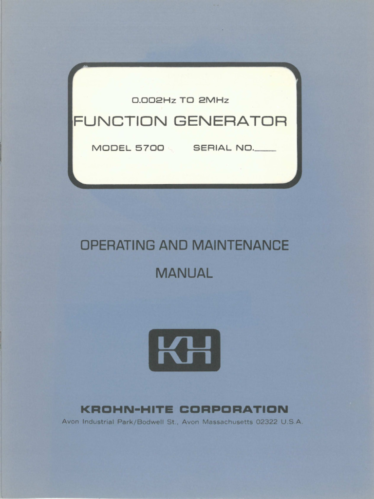 Krohn-Hite Model 5700 Function Generator Manual | PDF | Amplifier ...