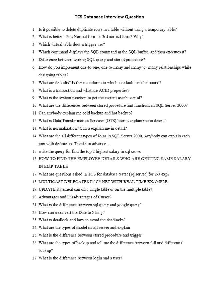 TCS SQL Question | PDF | Microsoft Sql Server | Sql