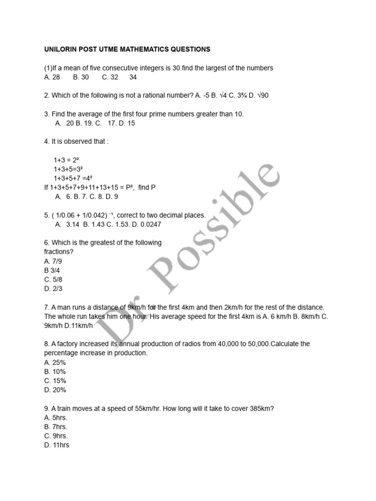 Unilorin Maths Questions | PDF | Cost Of Living | Prime Number