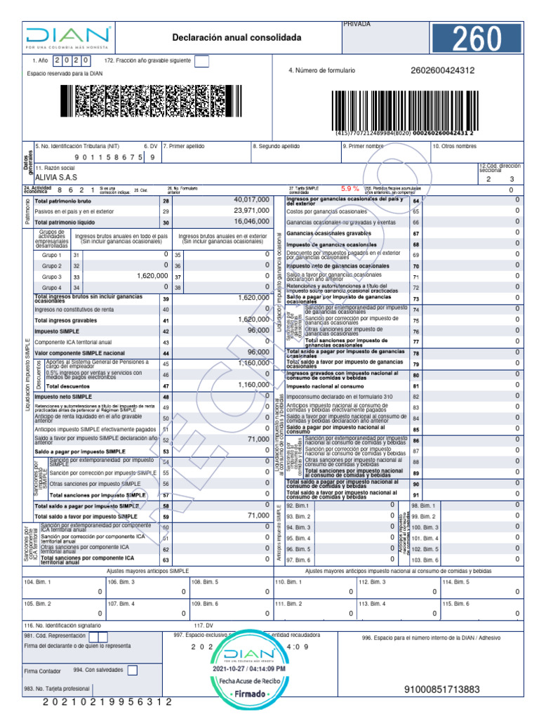 Formulario 260 Alivia Consolidado Anual | PDF | Impuestos | Innovación