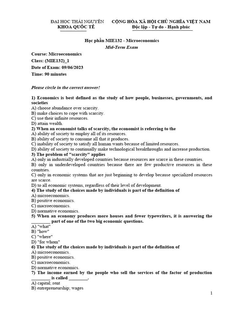 Midterm Exam Code - 01 | PDF | Elasticity (Economics) | Demand