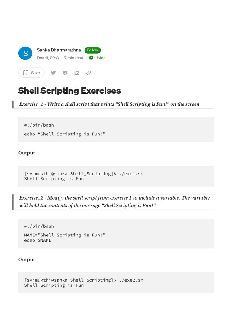 Shell Scripting Exercises. Exercise - 1 - by Sanka Dharmarathna - Medium | PDF | Computer File ...