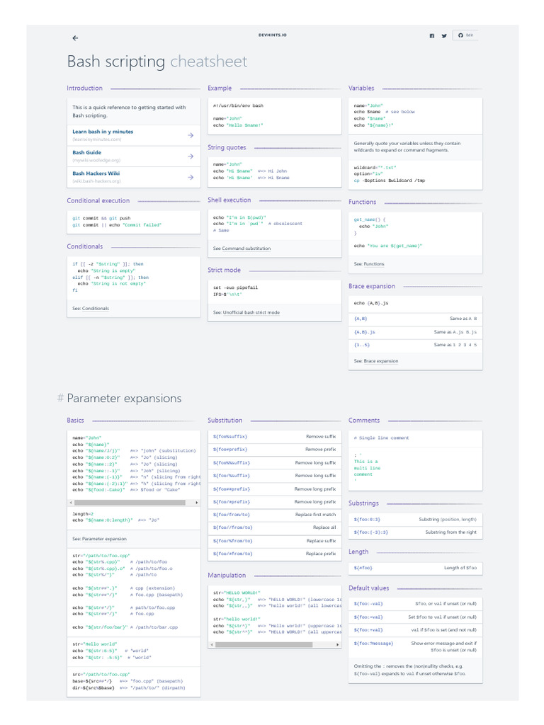 Bash Scripting Cheatsheet | PDF | Software Engineering | Computing Bash Scripting Cheatsheet | PDF | Software Engineering | Computing