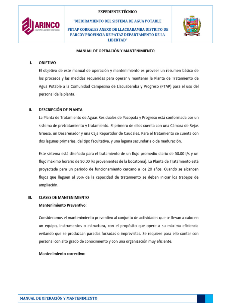 Manual de Operación y Mantenimiento | PDF | Agua | Ciencias fisicas