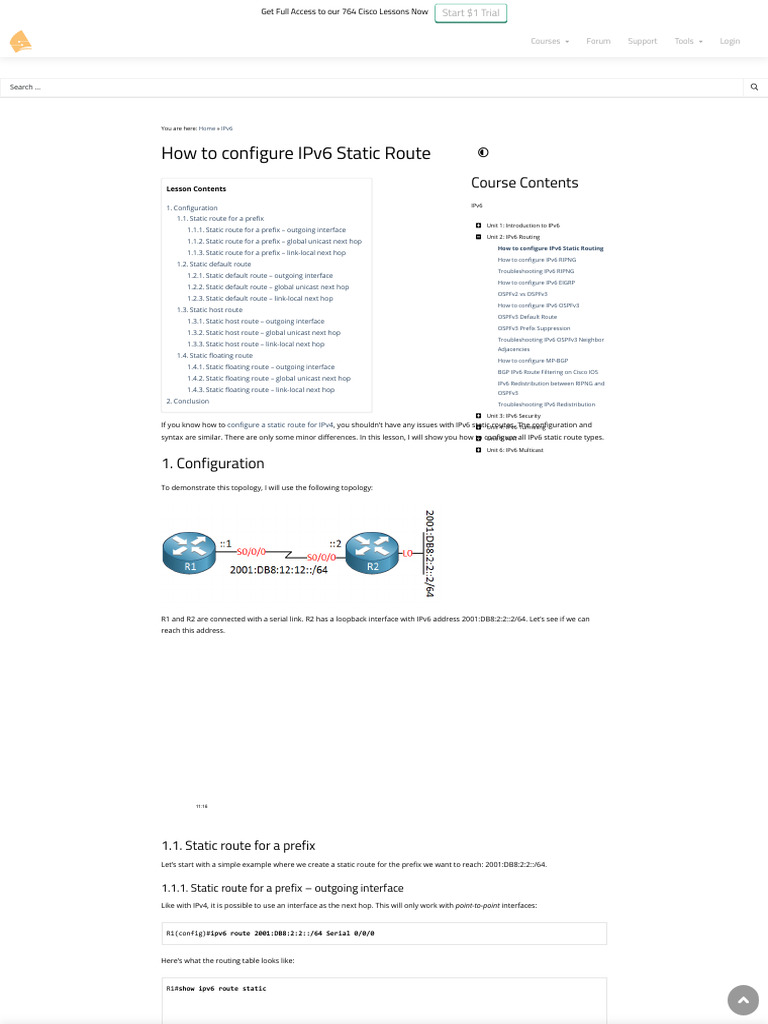 How To Configure IPv6 Static Route | PDF | I Pv6 | Network Protocols