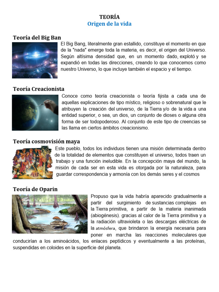 22 Teoria Origen de La Vida Oparin Big Ban Creacionista Maya | PDF | Abiogénesis | Vida
