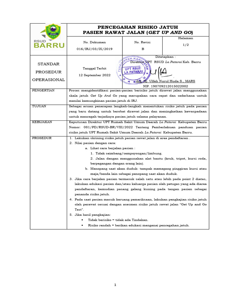 SKP 6 EP 1 SPO Get Up and Go Skrining Risiko Jatuh Rawat Jalan | PDF