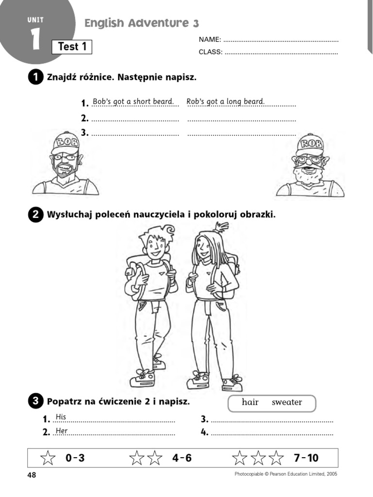 English Adventure 3 Unit Test 1 | PDF