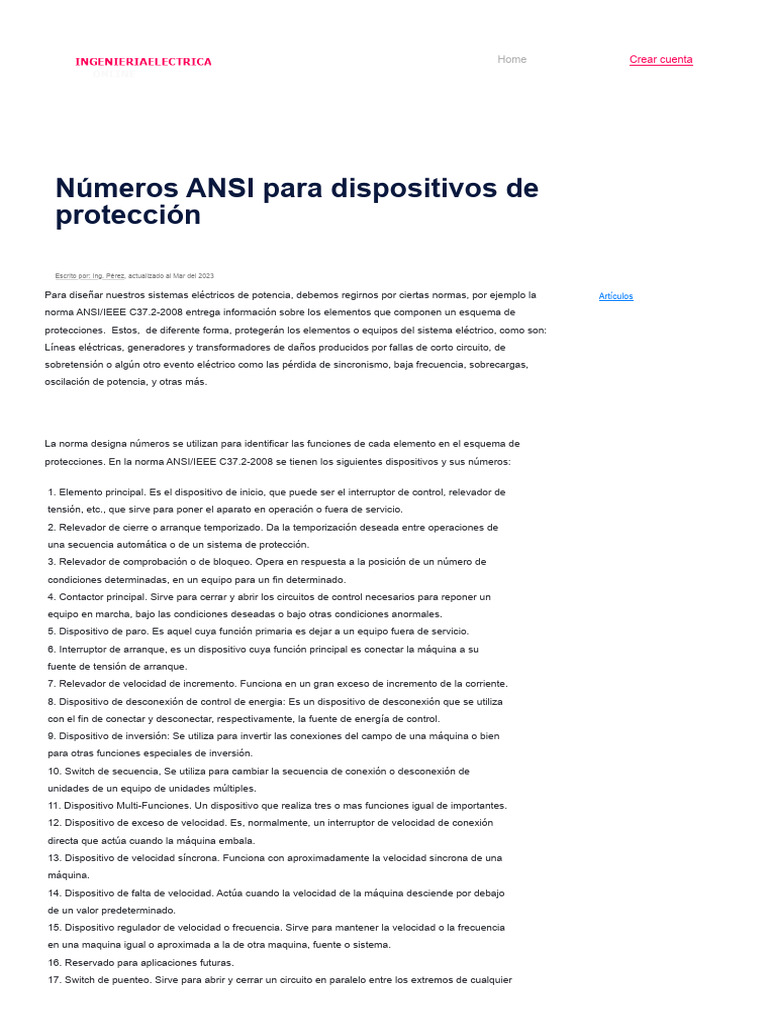 Números ANSI en Protección Eléctrica | PDF | Relé | Corriente alterna