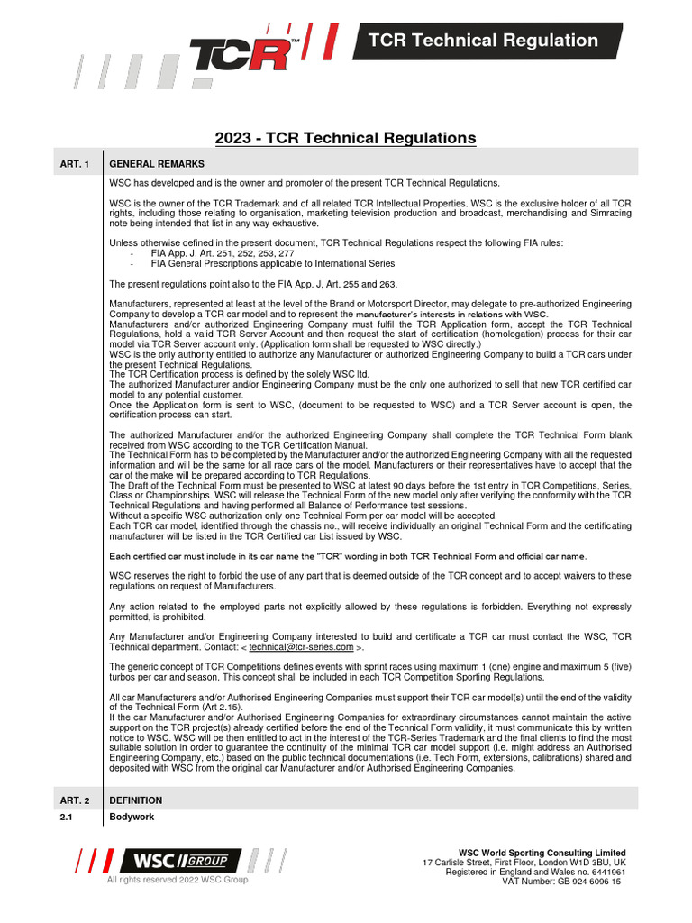 2023 TCR Technical Regulations-A8aaac7f | PDF | Throttle | Door