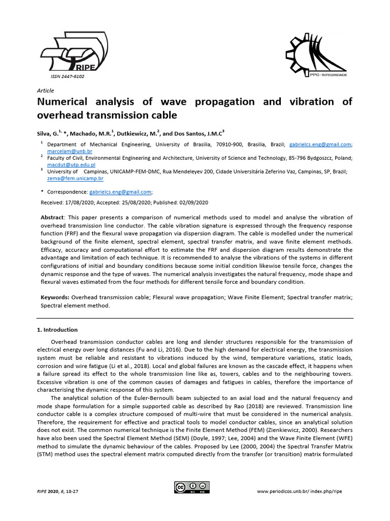 Numerical Analysis of Wave Propagation and Vibration of Overhead Transmission Cable | PDF ...