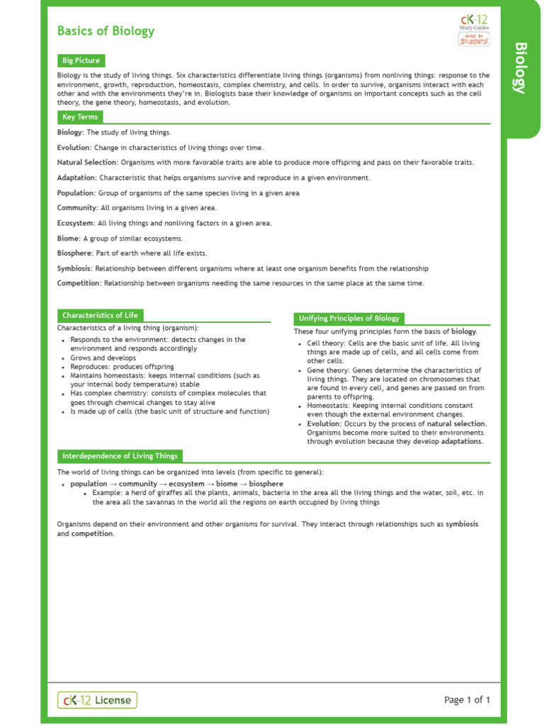 Basics of Biology Study Guide | PDF | Life | Biology