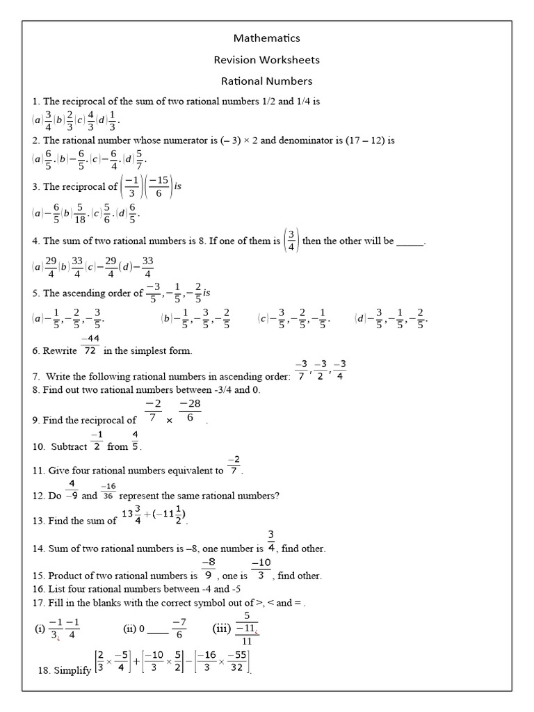 Revision - Rational Numbers - 2 | PDF | Rational Number | Mathematical ...
