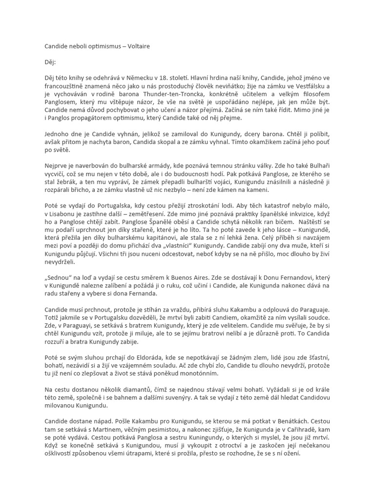 Candide Neboli Optimismus - Voltarire | PDF