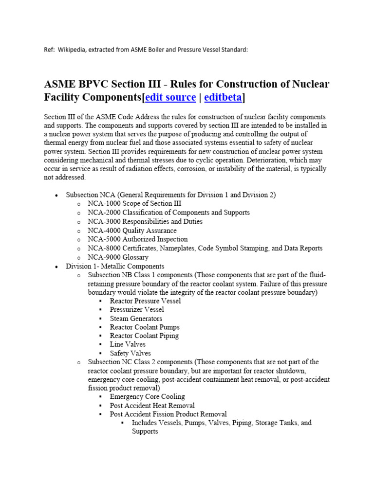 Wikipedia - ASME Section III TOC | PDF | Nuclear Reactor | Energy ...