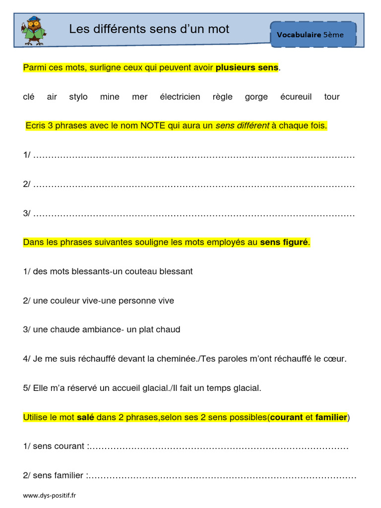 Les sens multiples des mots en exercices | PDF | Arts du langage et ...