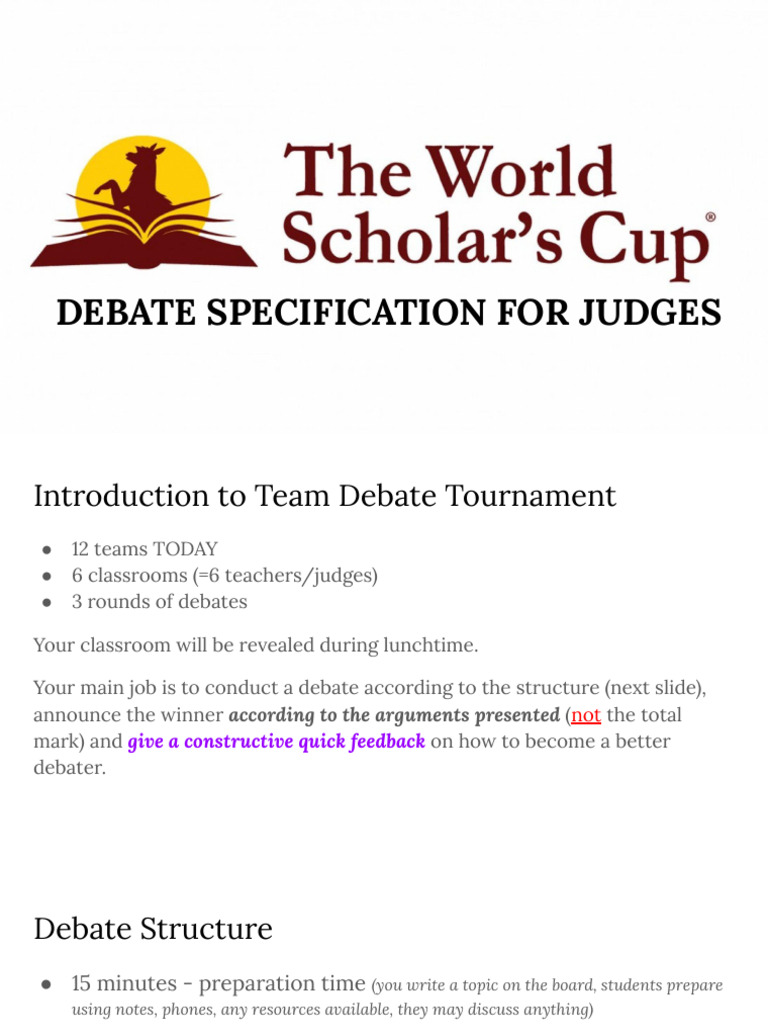 WSC 2023 Debate Instructions | PDF | Body Language | Learning