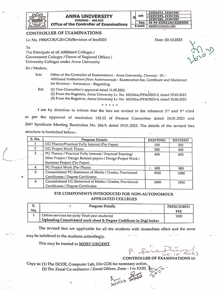 Coe Exam Fees Revision | PDF