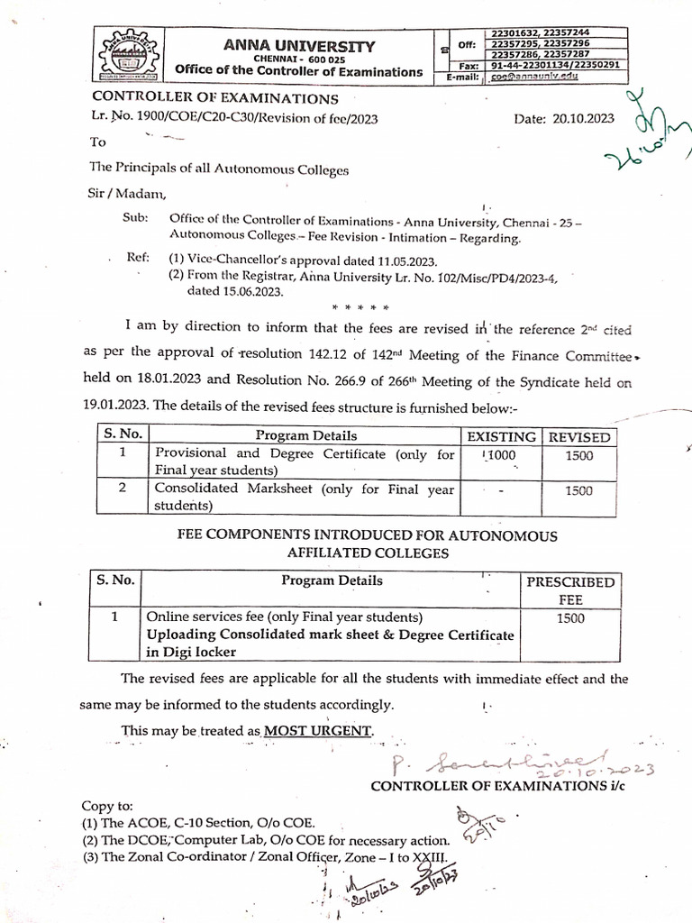 COE Fee Revision | PDF