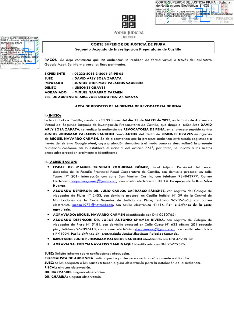 Acta de La Revocatoria | PDF | Sentencia (ley) | Fiscal