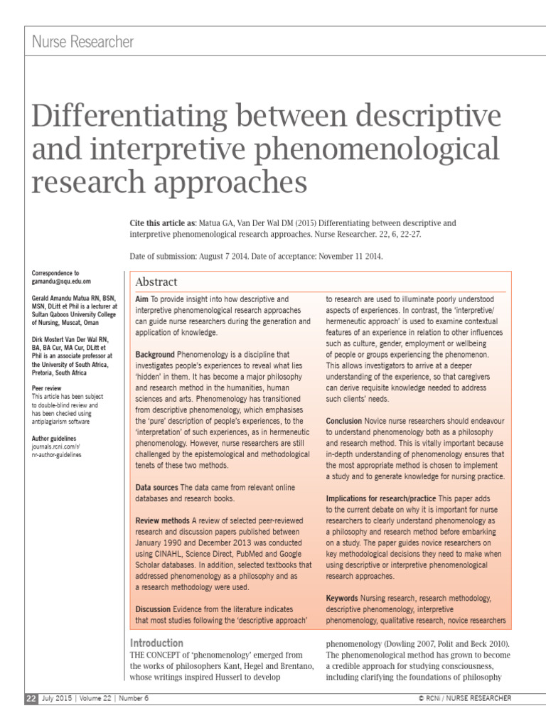 Matua Et Al 2014 - Differentiating Between Descriptive and Interpretive ...