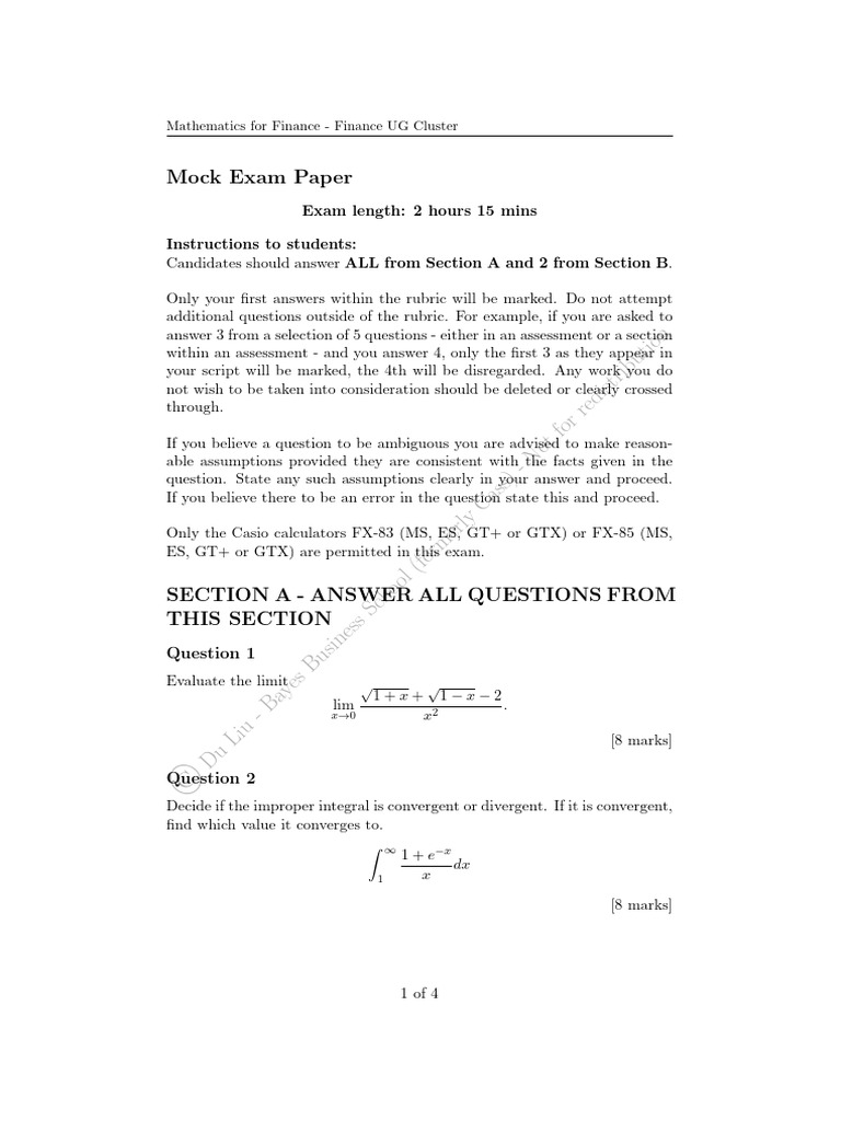 Mock Exam Paper | PDF | Utility | Matrix (Mathematics)