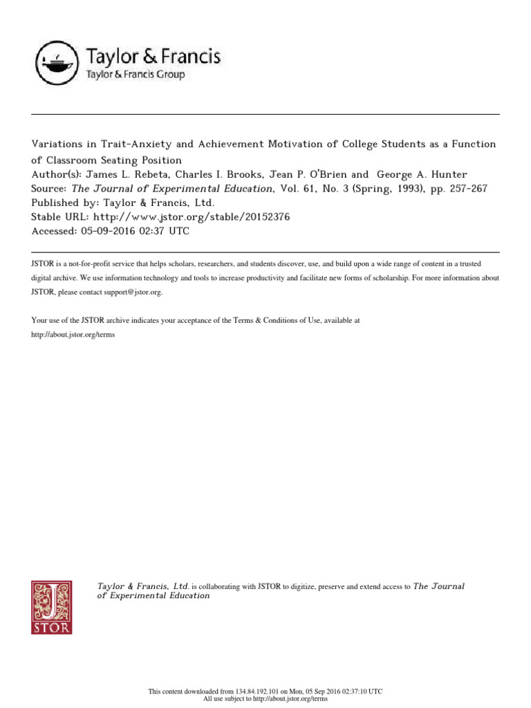 Taylor & Francis, Ltd. The Journal of Experimental Education | PDF ...