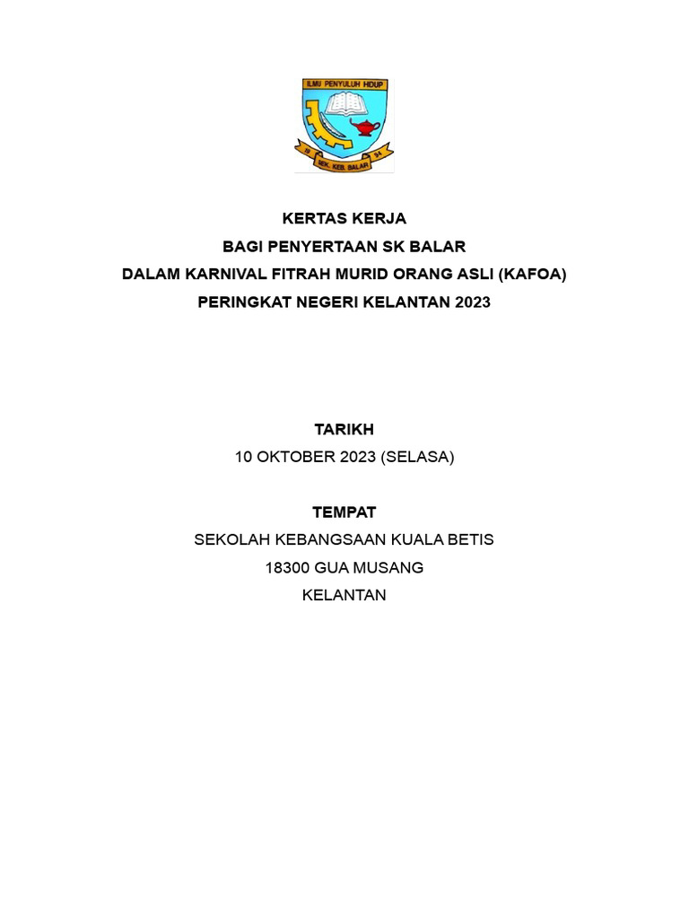 Kertas Kerja Kafoa 2023 | PDF