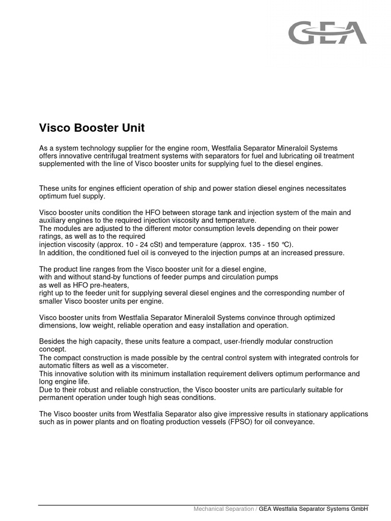 Visco Booster Unit: Mechanical Separation | PDF