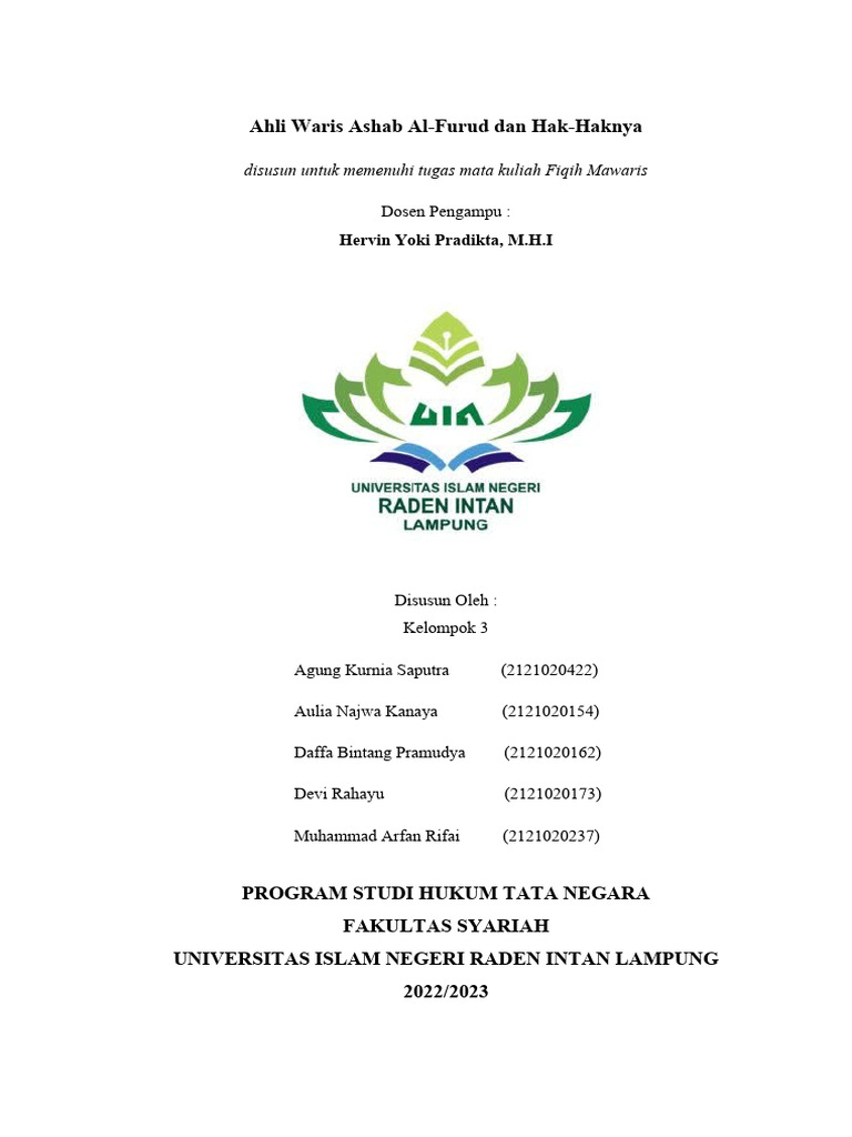 Ahli Waris Ashab Al-Furud Kel 3 | PDF | Agama & Spiritualitas