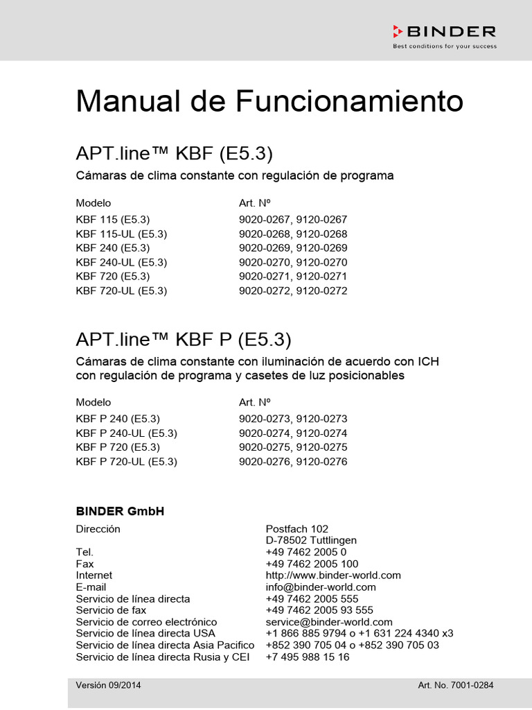 KBF + KBF P (E5.3) 09-2014 - SP (Cámaras Climáticas Binder) | PDF | Solvente | Amoníaco