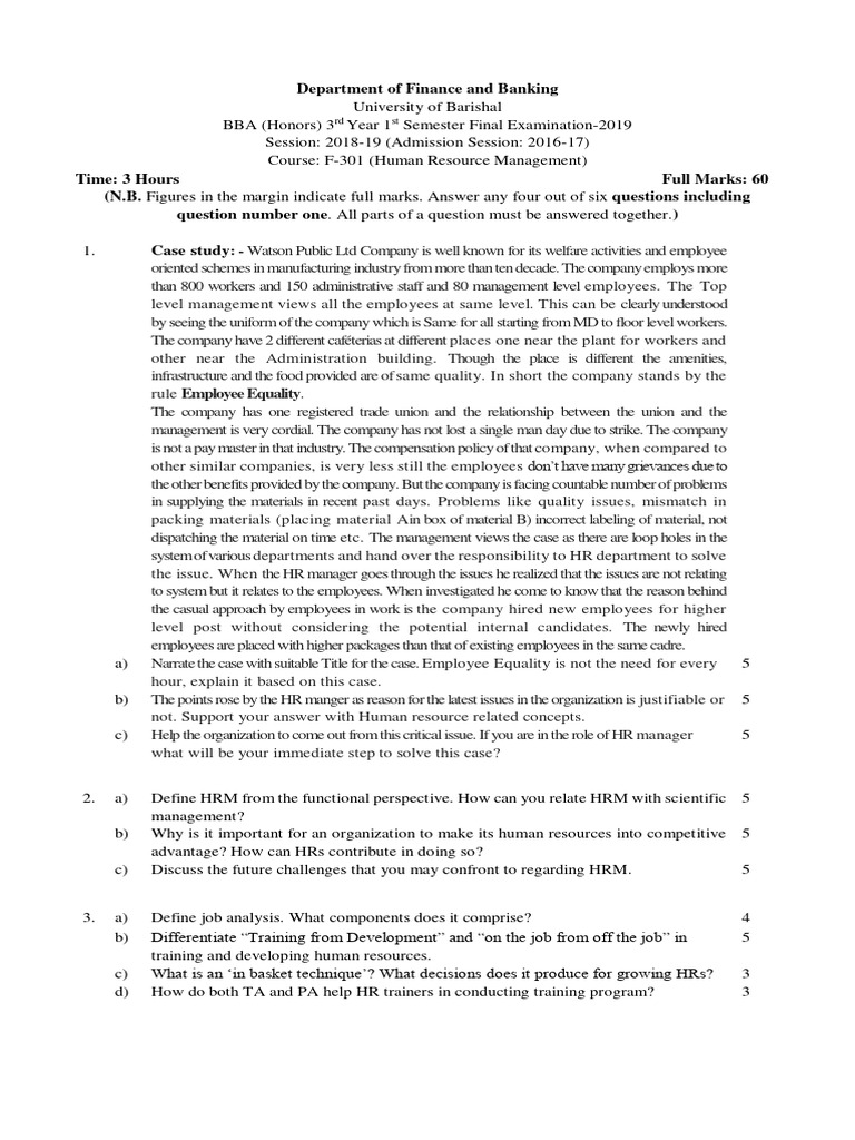 Final Question-301-HRM | PDF | Human Resource Management | Employment