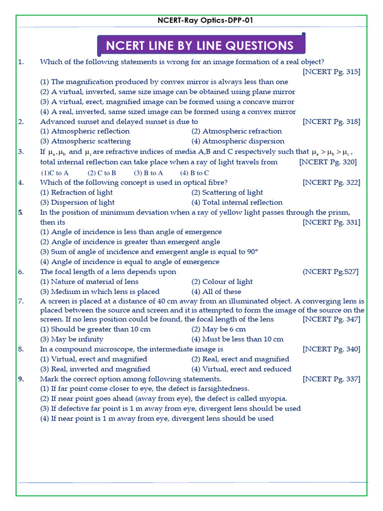 NCERT-Ray Optics-DPP-01 | PDF | Optics | Radiation