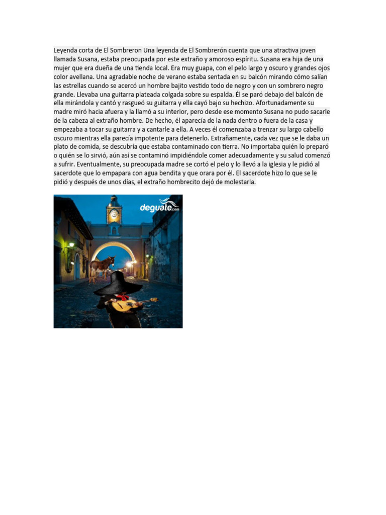 Leyenda Corta de El Sombreron Una Leyenda de El Sombrerón Cuenta Que ... Leyenda Corta de El Sombreron Una Leyenda de El Sombrerón Cuenta Que ...