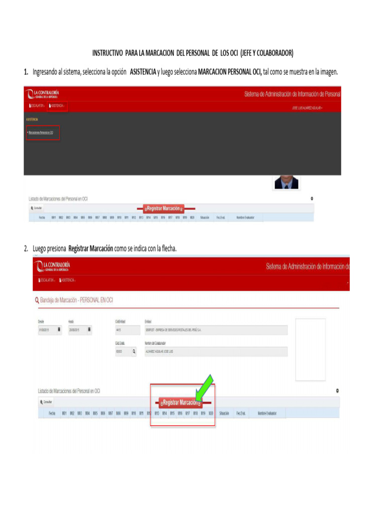 Registro de Marcaciones - Personal de Los OCIS | PDF