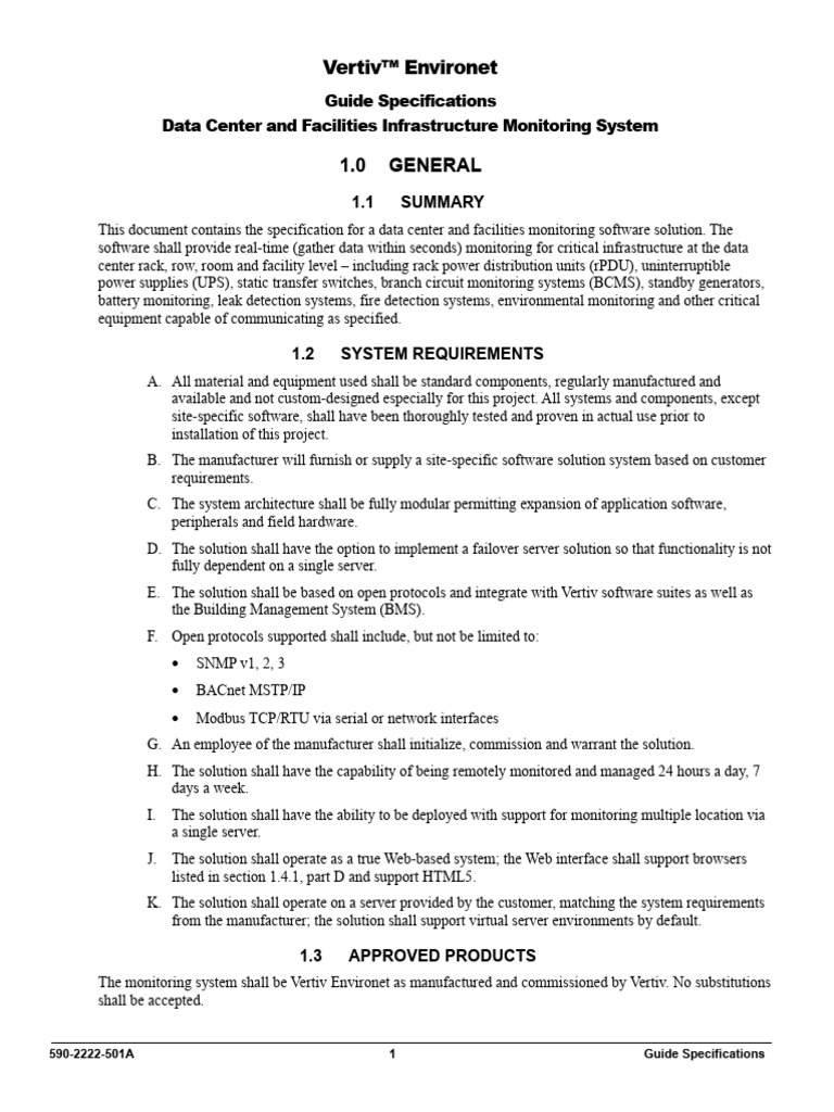 Vertiv Environet Guide Specification | PDF | Computer Network | Graphical User Interfaces