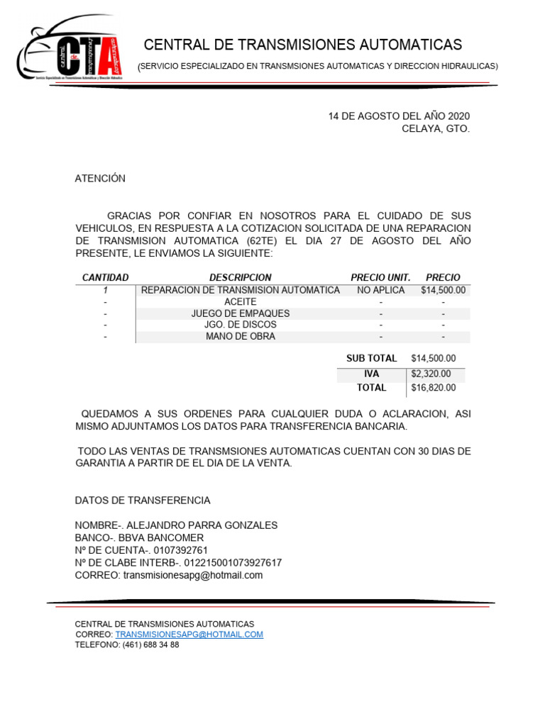 Cotizacion Machote | PDF