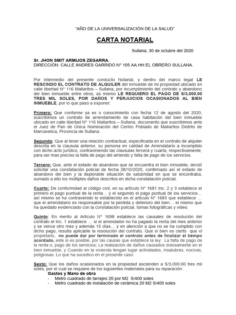 Carta Notarial | PDF | Daños y perjuicios