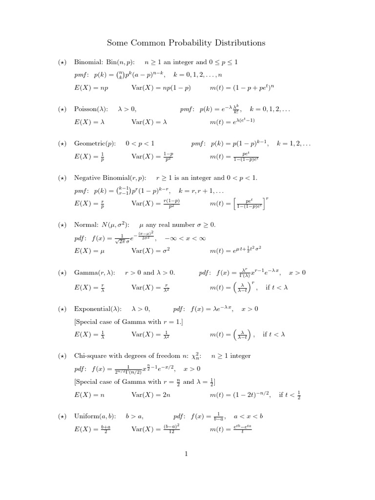 Handout3 Common Probability Distributions | PDF | Quantitative Research | Mathematics