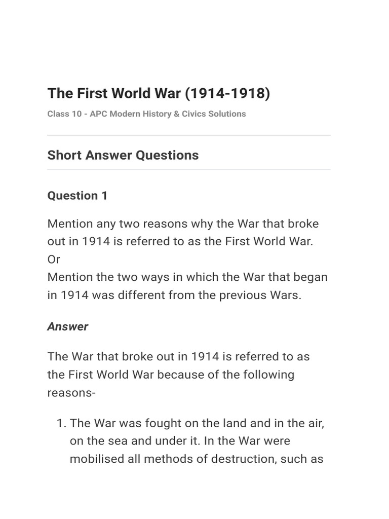 History Class X The First World War 1914 - 1918 | PDF | Treaty Of Versailles | World War I